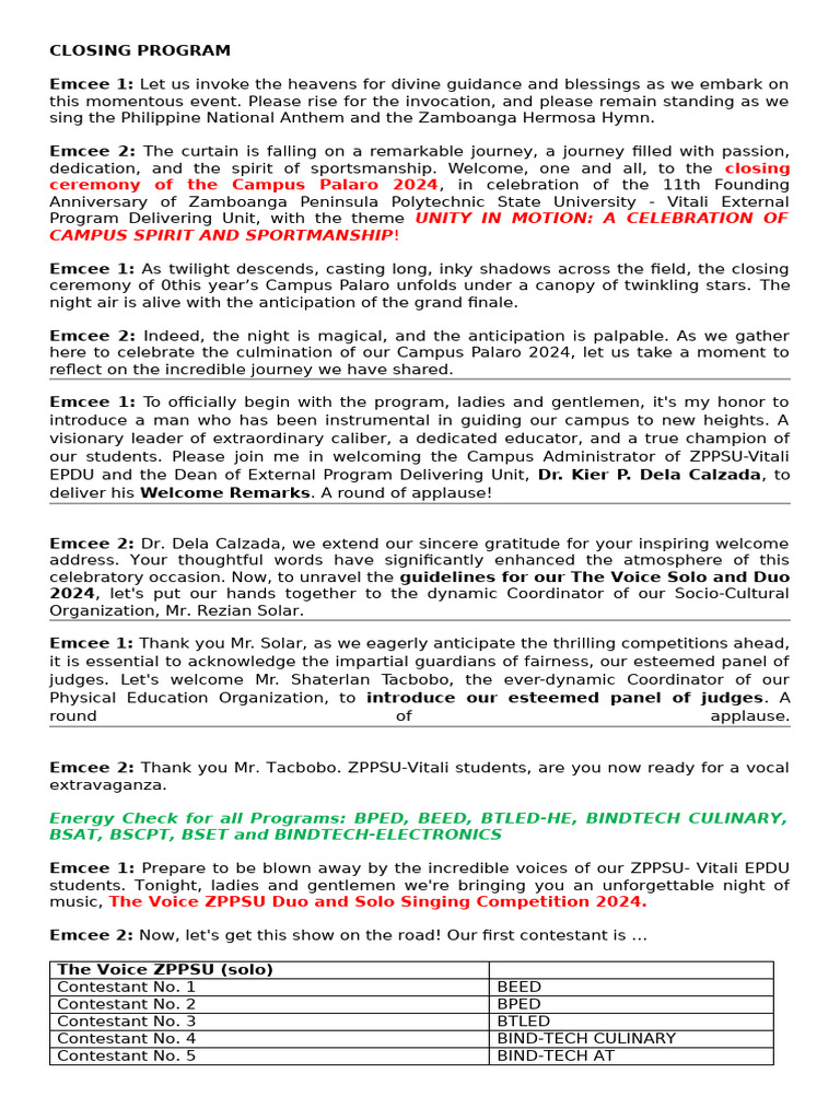 Closing Palaro | PDF