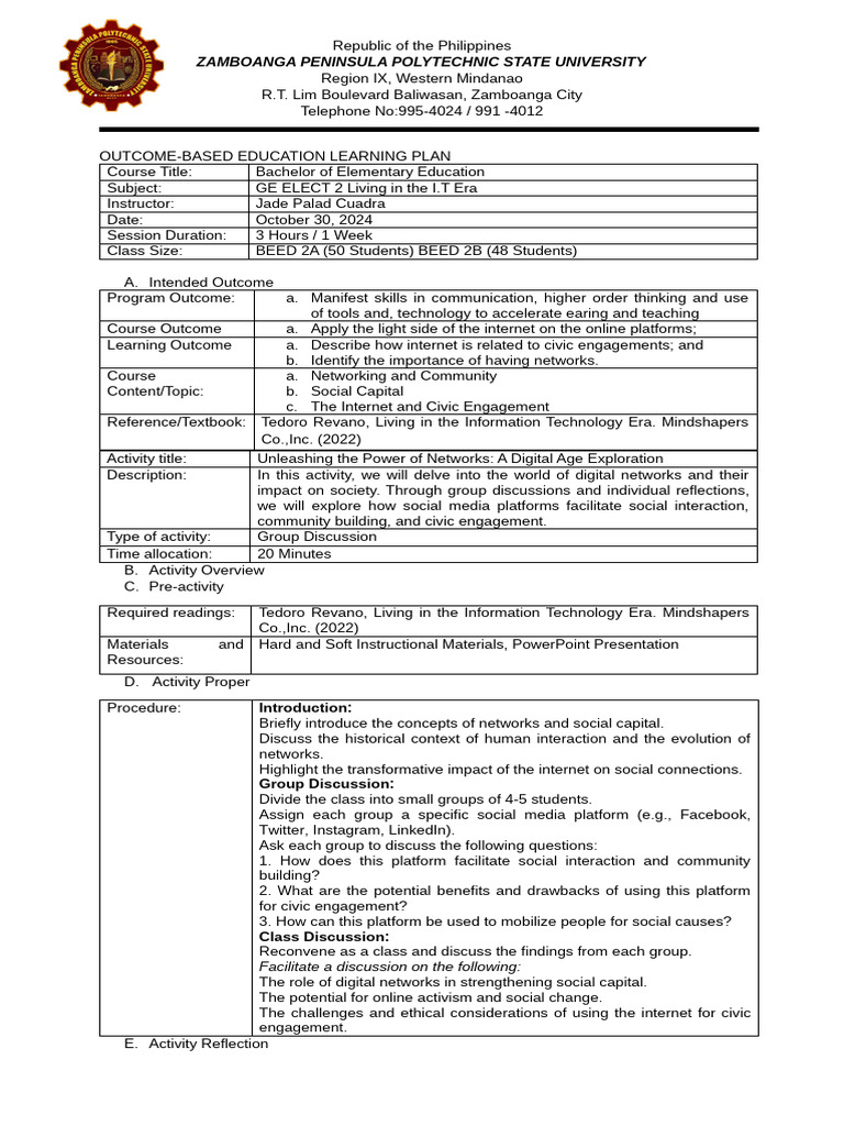 OBE GE ELECT 2 WEEK 11 | PDF | Rubric (Academic) | Cognition