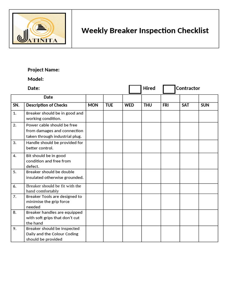 Jatinita Hacker Inspection Checklist | PDF