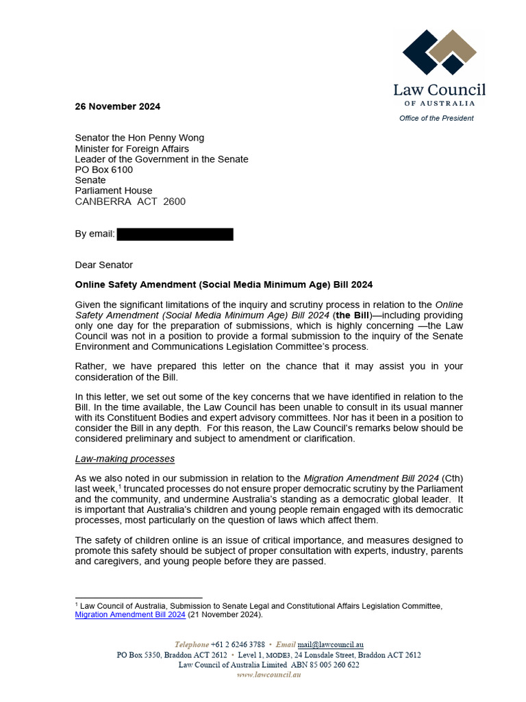 2024 11 26 - L - Online Safety Amendment Social Media Minimum Age Bill ...