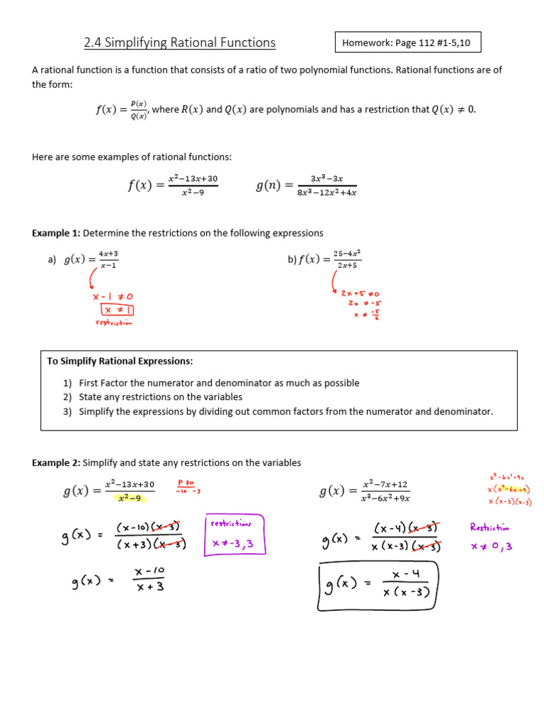 2.4 Simplify Rational Functions | PDF