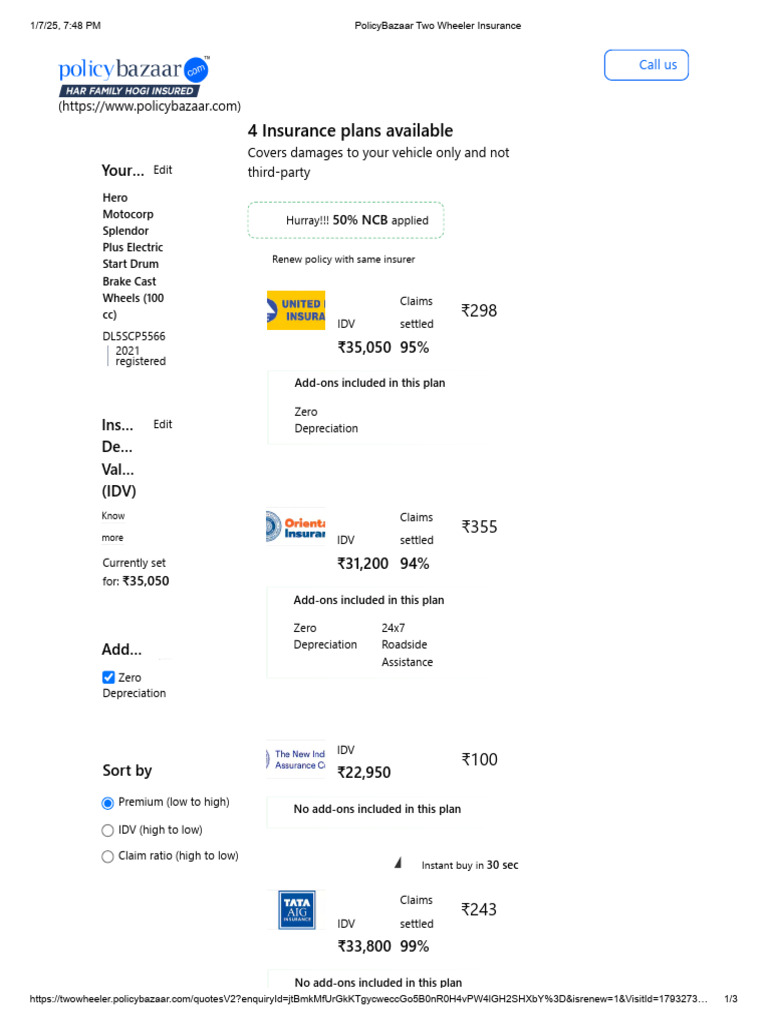 Compare Two Wheeler Insurance Plans | PDF | Automotive Technologies ...