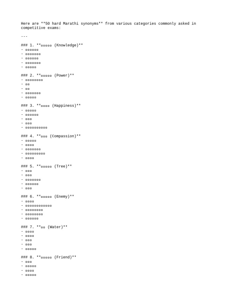 Here Are 50 Hard Marathi Synonyms F | PDF
