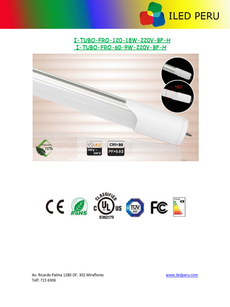 Tubo LED 9W y 18W -2835 | PDF | Diodo emisor de luz | Óptica
