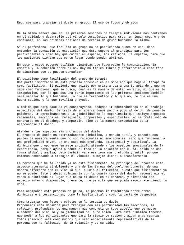 Uso de Objetos para Duelo | PDF | Psicoterapia grupal | Dolor