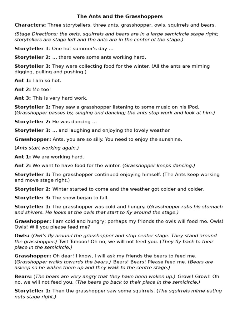 Ants and Grasshopper Play Script | PDF | Pinocchio