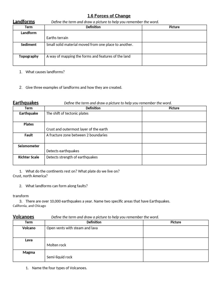 1.6 Forces of Change Assignment | PDF | Earth | Volcano