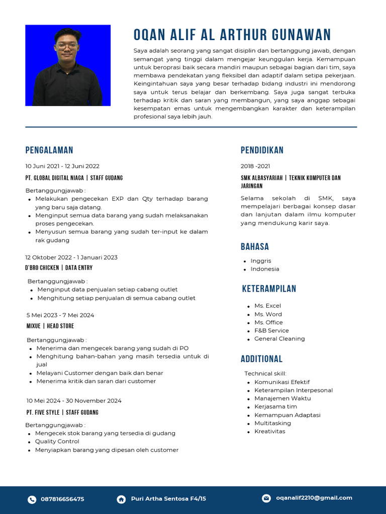 CV Oqan Alif: Pengalaman dan Keterampilan | PDF