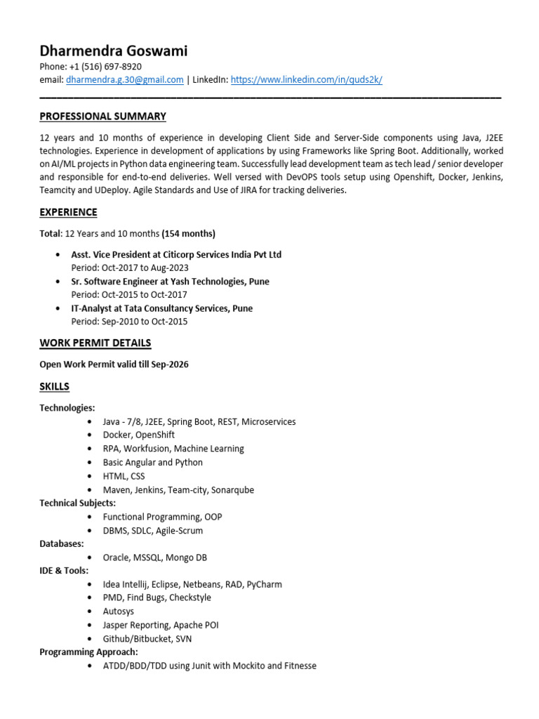Dharmendra_G_Resume | PDF | Net Beans | Applications & Software