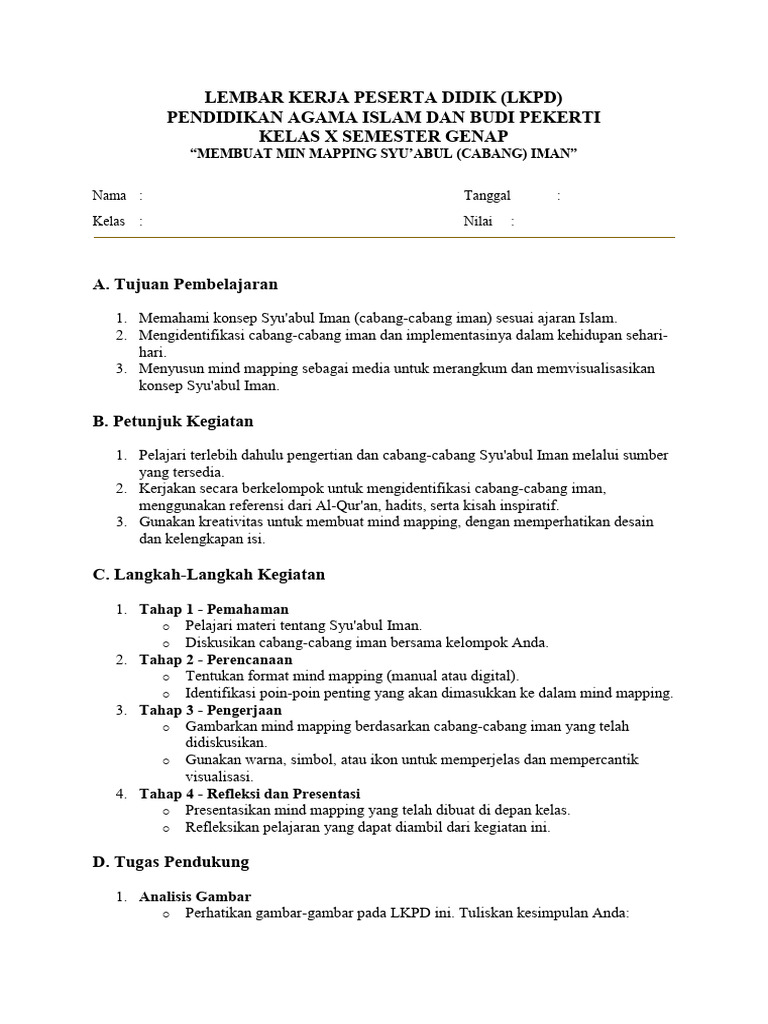 LKPD-Mind Mapping-Syu-abul-Iman | PDF