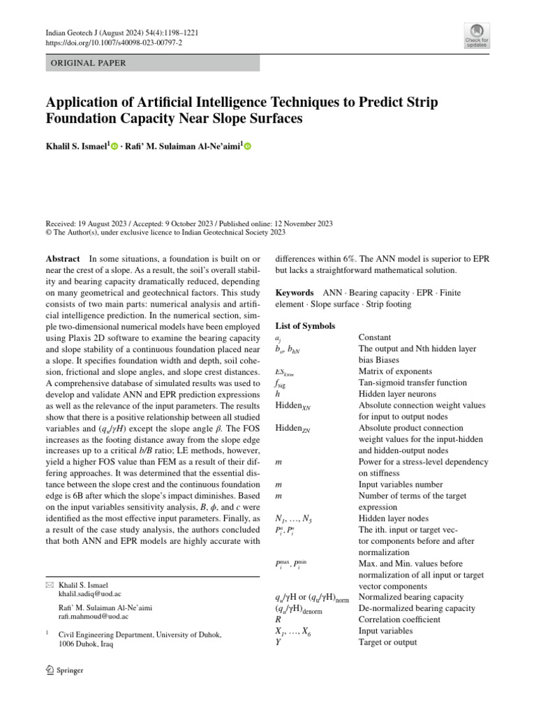 Application of Artificial Intelligence Techniques to Predict Strip Foundation Capacity Near ...