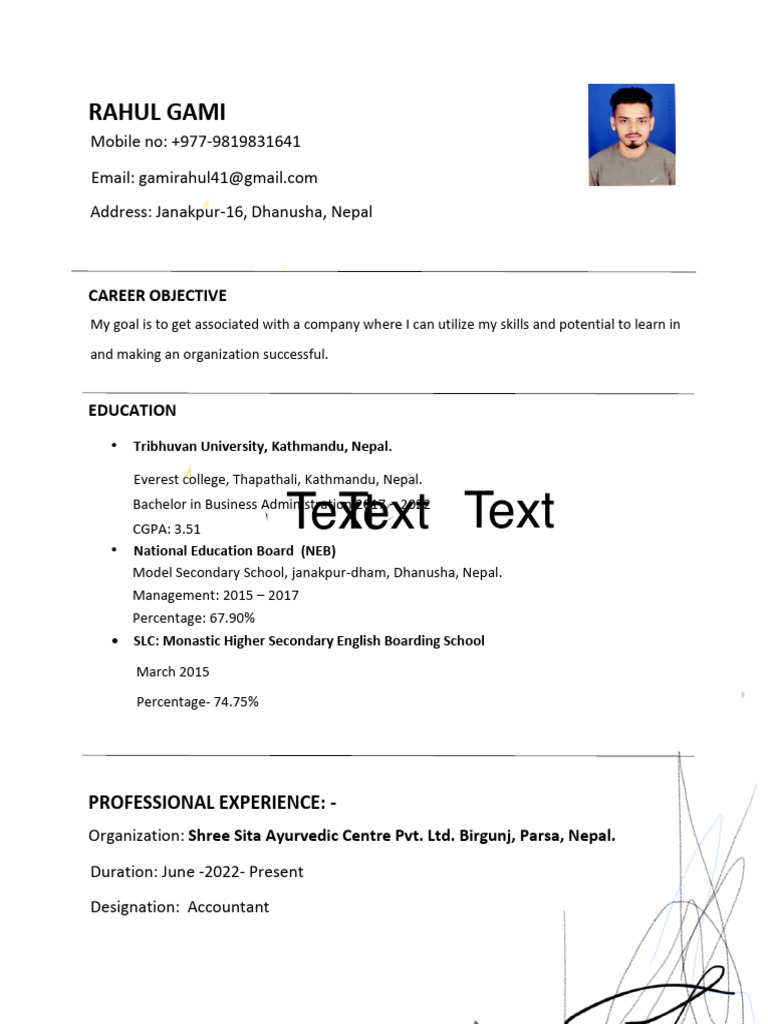 Sample of CV Rahul GAMI_CV 2 | PDF