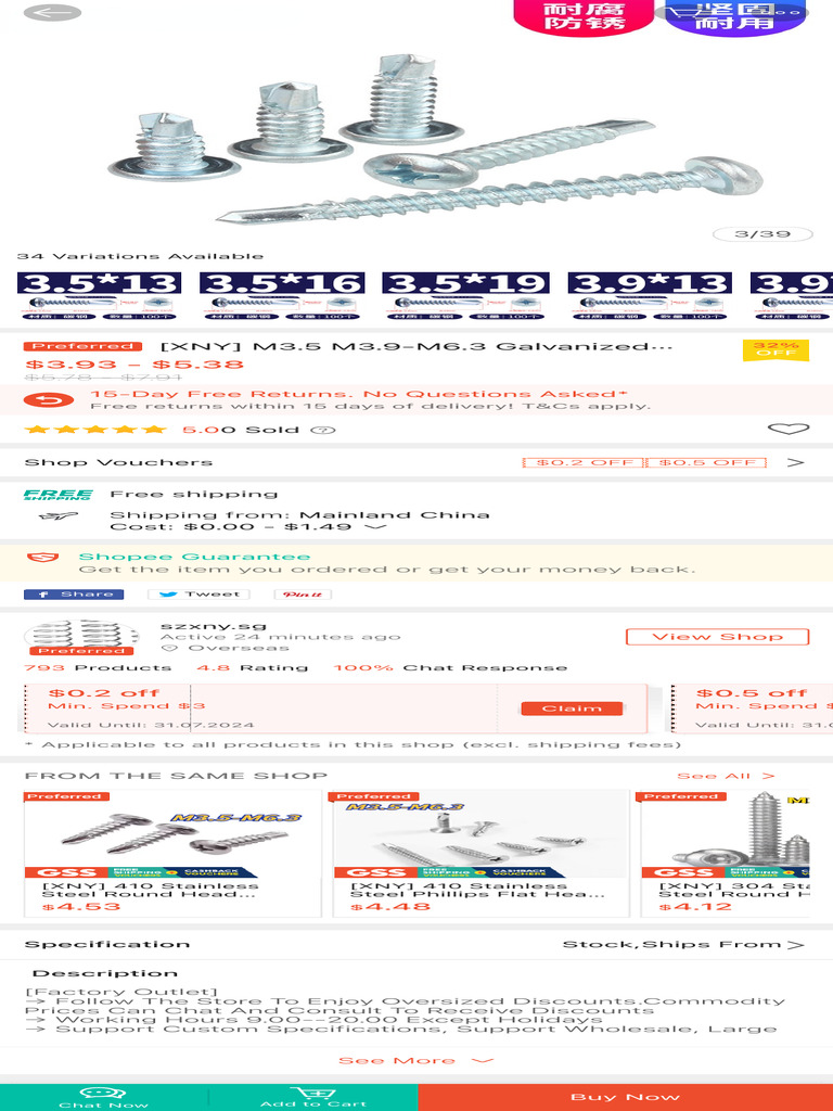 (XNY) M3.5 M3.9-M6.3 Galvanized Hardened Round Head Drill Tail Self-Tapping Screw Shopee ...