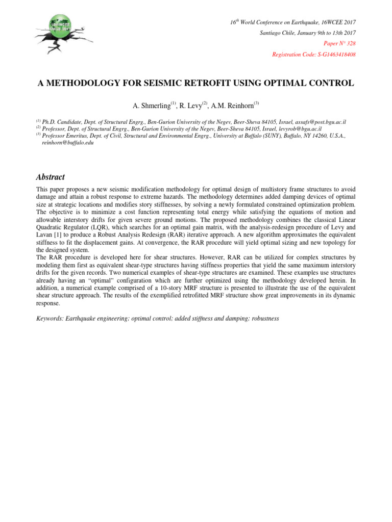 Seismic Retrofit Methodology Using Optimal Control | PDF | Matrix ...