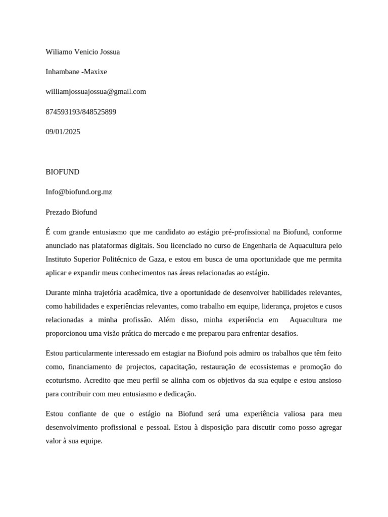 Carta de Motivação Biofund | PDF
