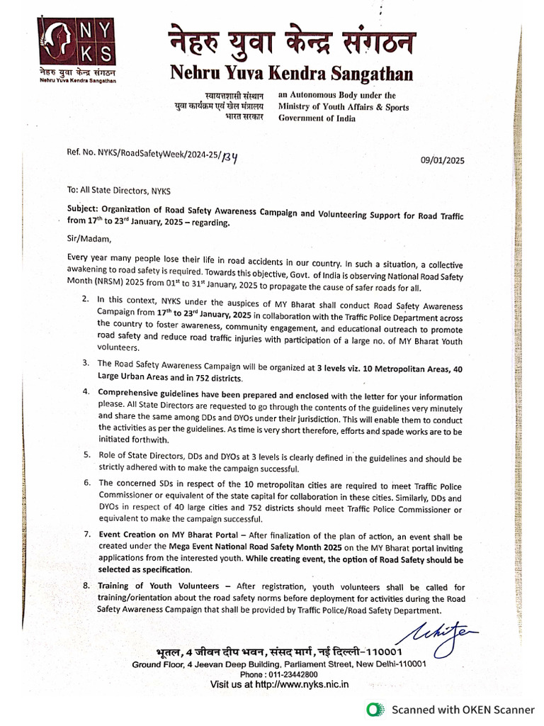Letter of Road Safety Awareness Campaign | PDF