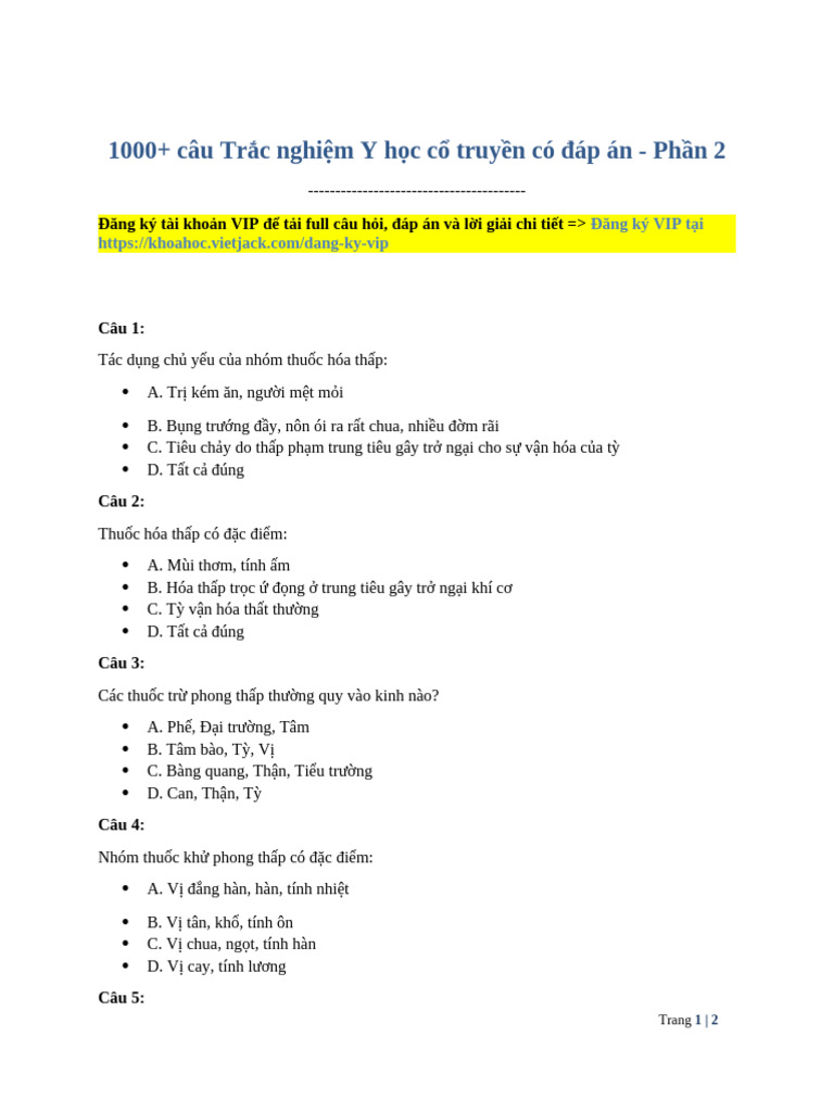 1000-cau-trac-nghiem-y-hoc-co-truyen-co-dap-an-phan-2_2025_01_10 | PDF