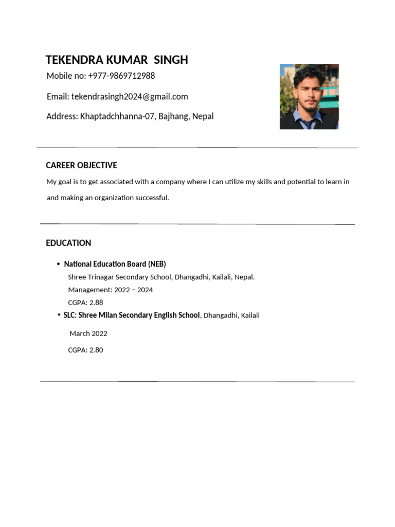 TEKENDRA KUMAR CV | PDF