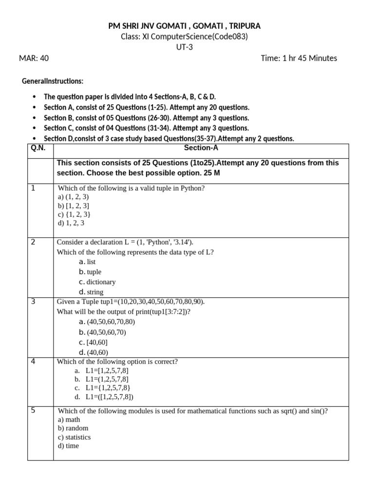 UT-3 QTN PAPER 24-25 | PDF | String (Computer Science) | Data Type