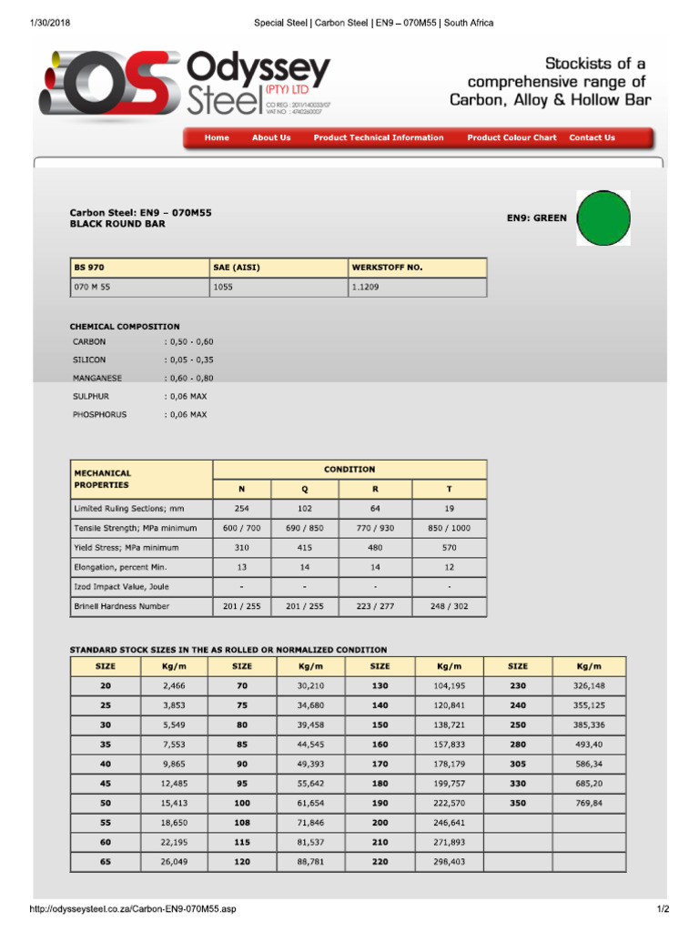 Special Steel - Carbon Steel - EN9 - 070M55 - South Africa | PDF
