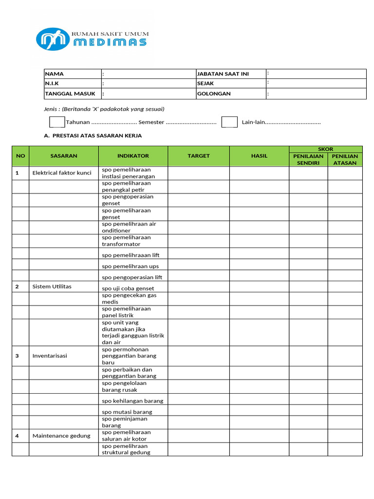 PENILAIAN KINERJA STAFF PSRS | PDF