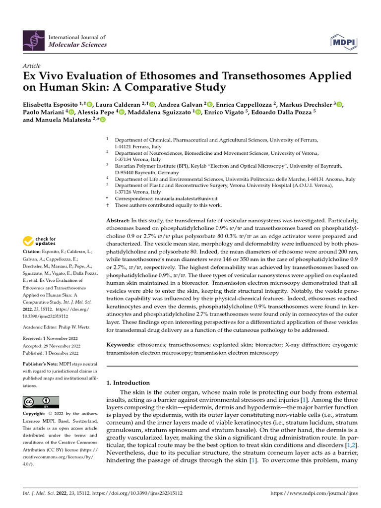 Ex Vivo Evaluation of Ethosomes and Transethosomes | PDF | Liposome ...