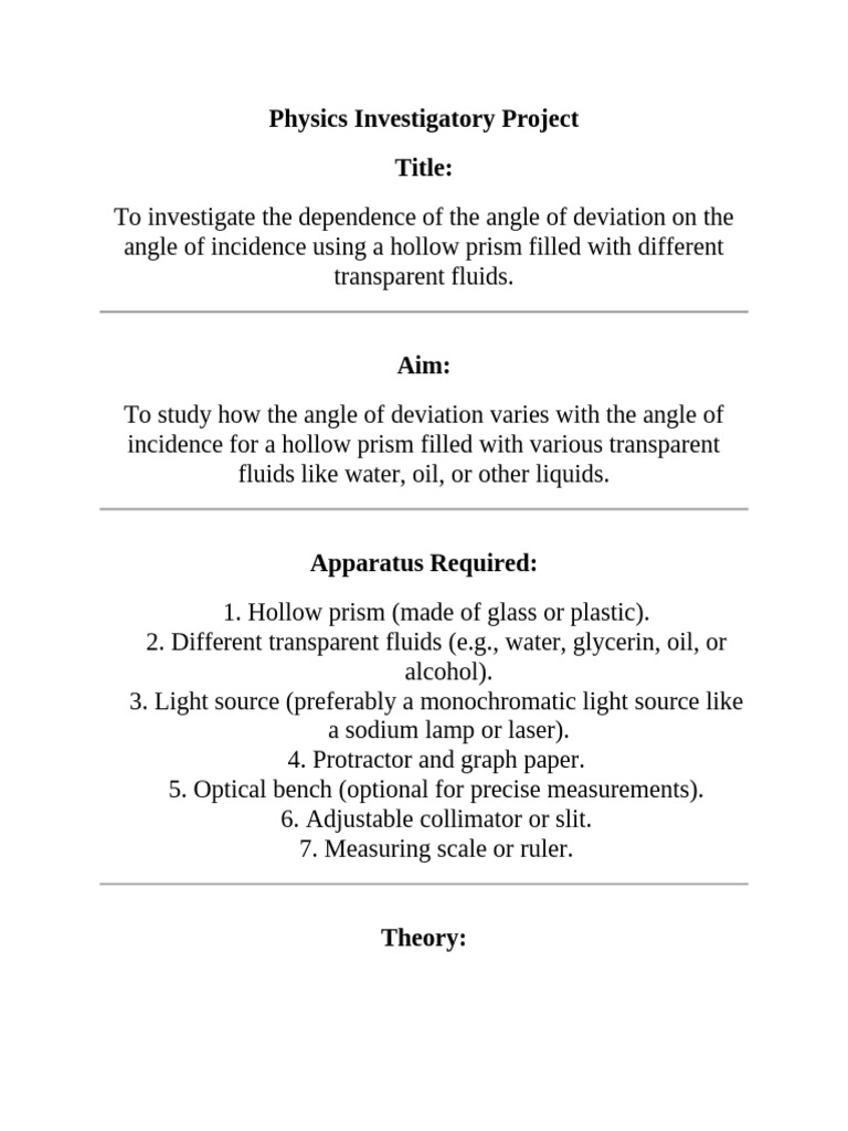 Physics Investigatory Project | PDF | Refractive Index | Refraction