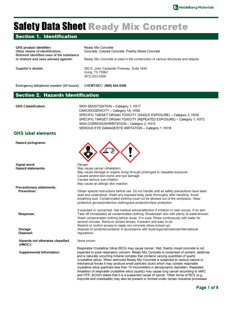 41 MSDS Concrete Ready-mix | PDF | Occupational Safety And Health | Workplace