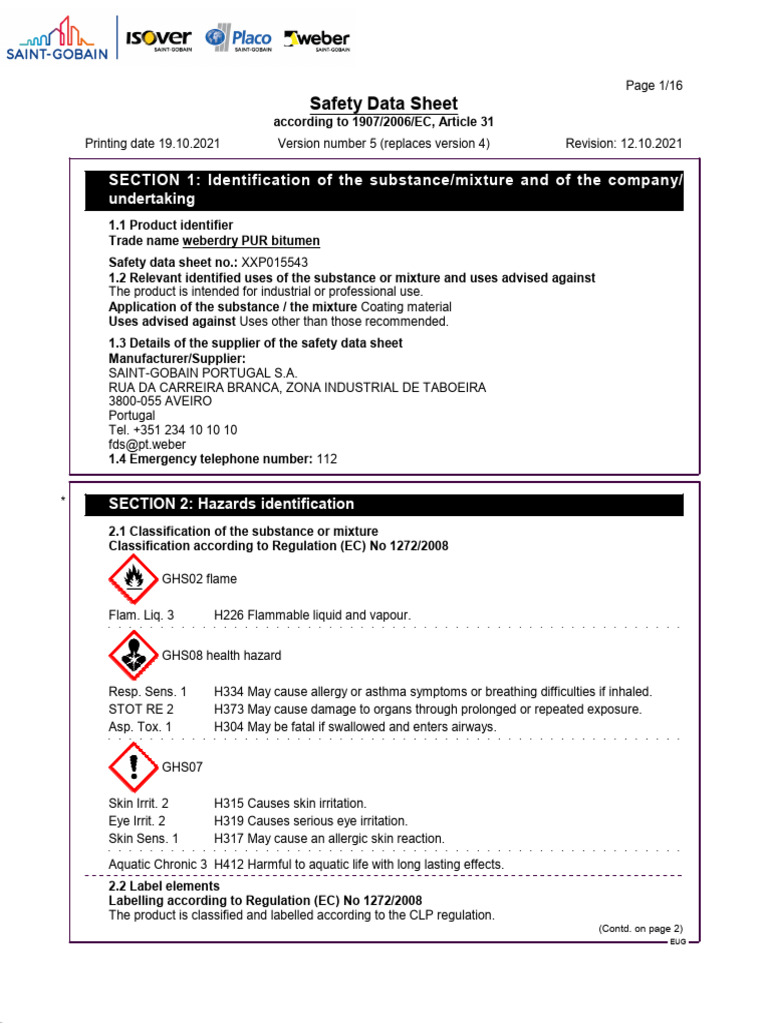 12 MSDS Bitumen Paint | PDF | Dangerous Goods | Allergy