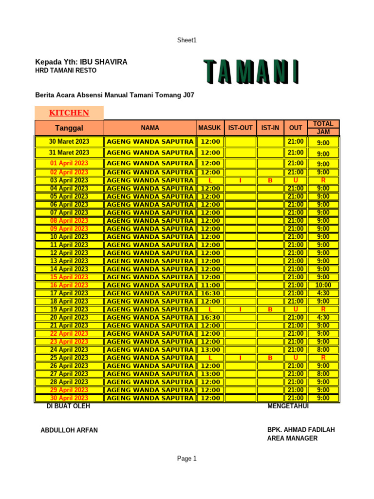 Absensi Manual Ageng Wanda Saputra | PDF