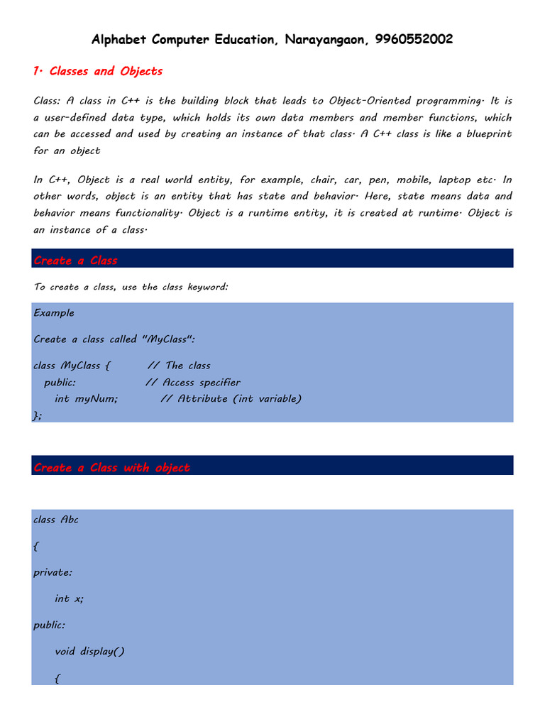 Class and Object Cpp New | PDF | Class (Computer Programming) | C++