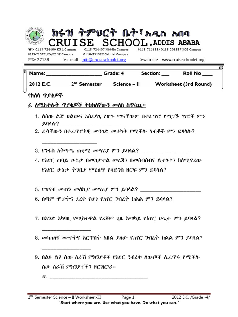 03 Science - II Worksheet For Grade 4 | PDF
