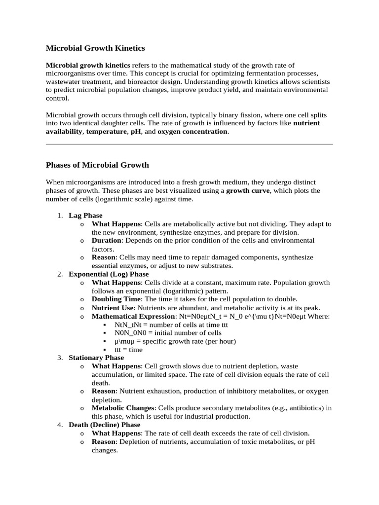 Microbial Growth Kinetics Guide | PDF | Microorganism | Microbiology