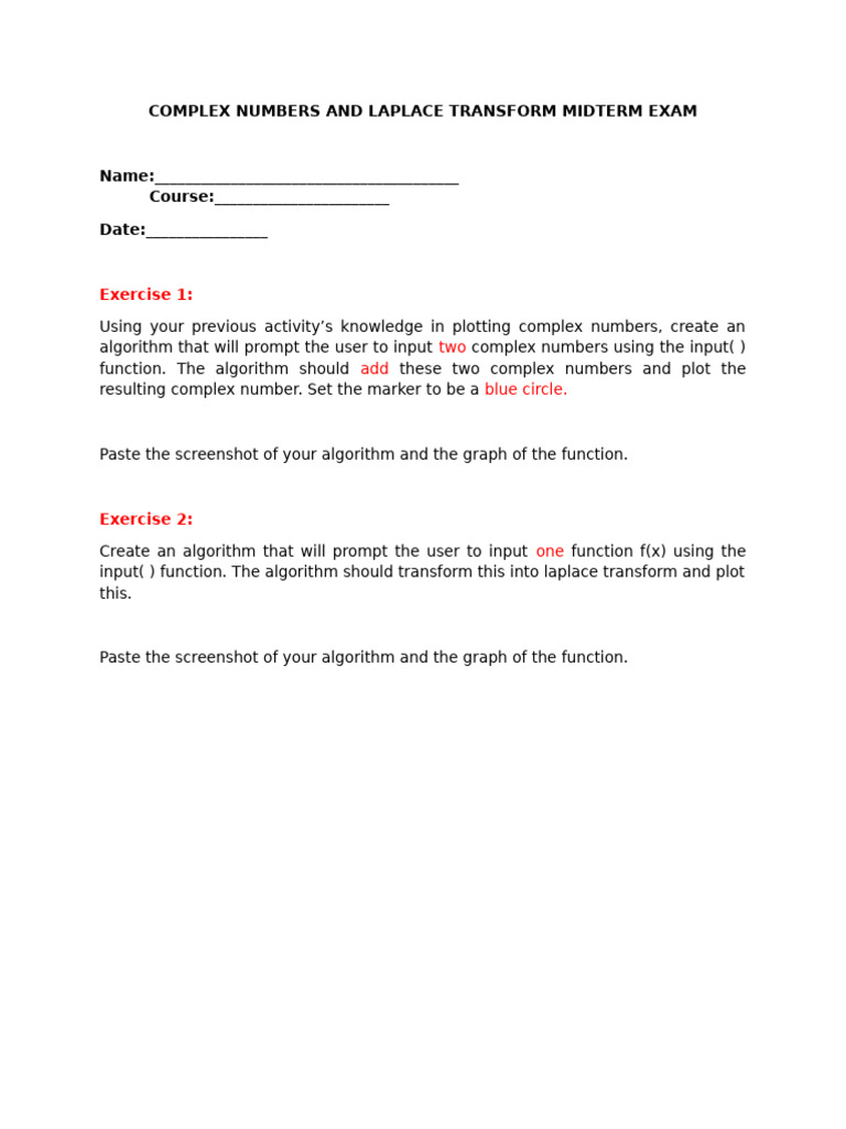 Complex Numbers & Laplace Exam | PDF