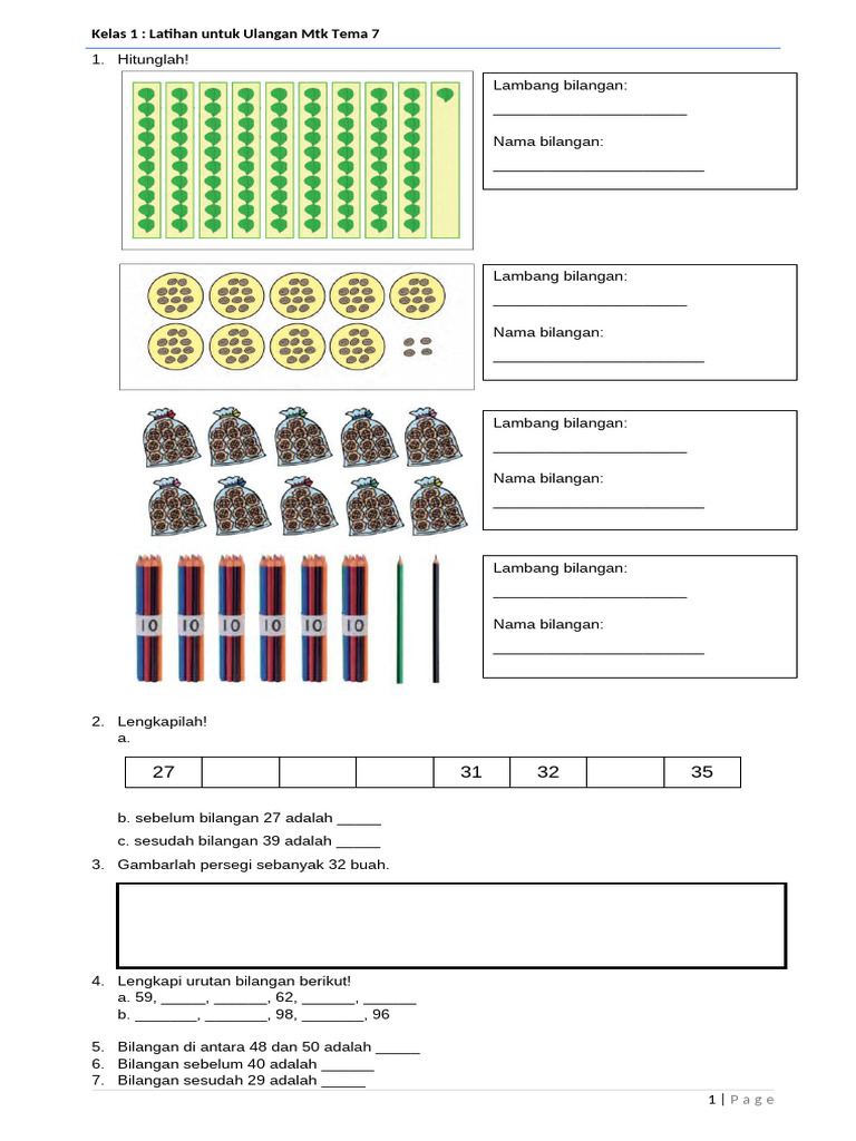 Latihan 2nd Sem PAT MTK 1 | PDF