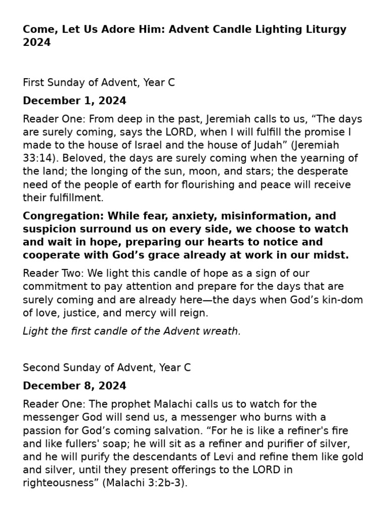2024 Advent Candle Lighting Liturgy | PDF | Advent | Religious Belief ...