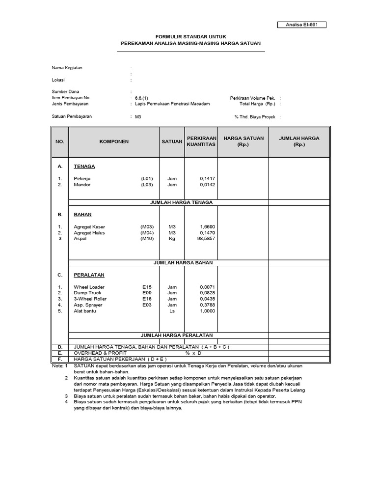 Blangko Analisa Lapis Penetrasi AHS 2010 Rev3 | PDF