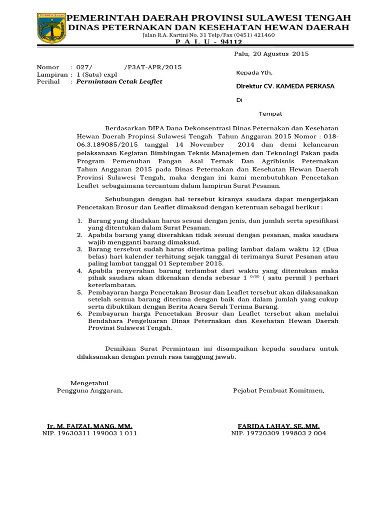 Nota Pesanan Leaflet Sip 2015 | PDF