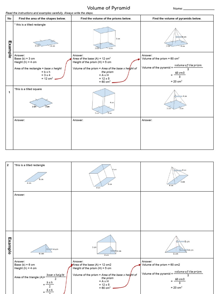 Volume of Pyramid Practice | PDF | Area | Euclidean Geometry