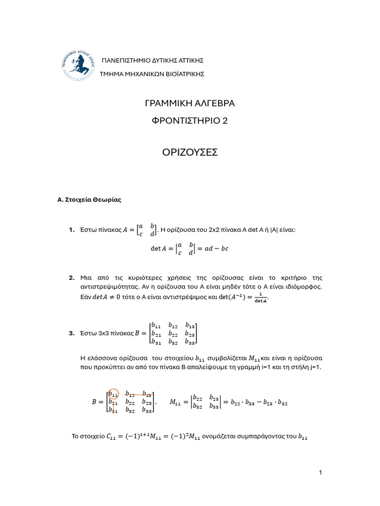 ΟΡΙΖΟΥΣΕΣ-ΓΡΑΜΜΙΚΗ ΑΛΓΕΒΡΑ | PDF