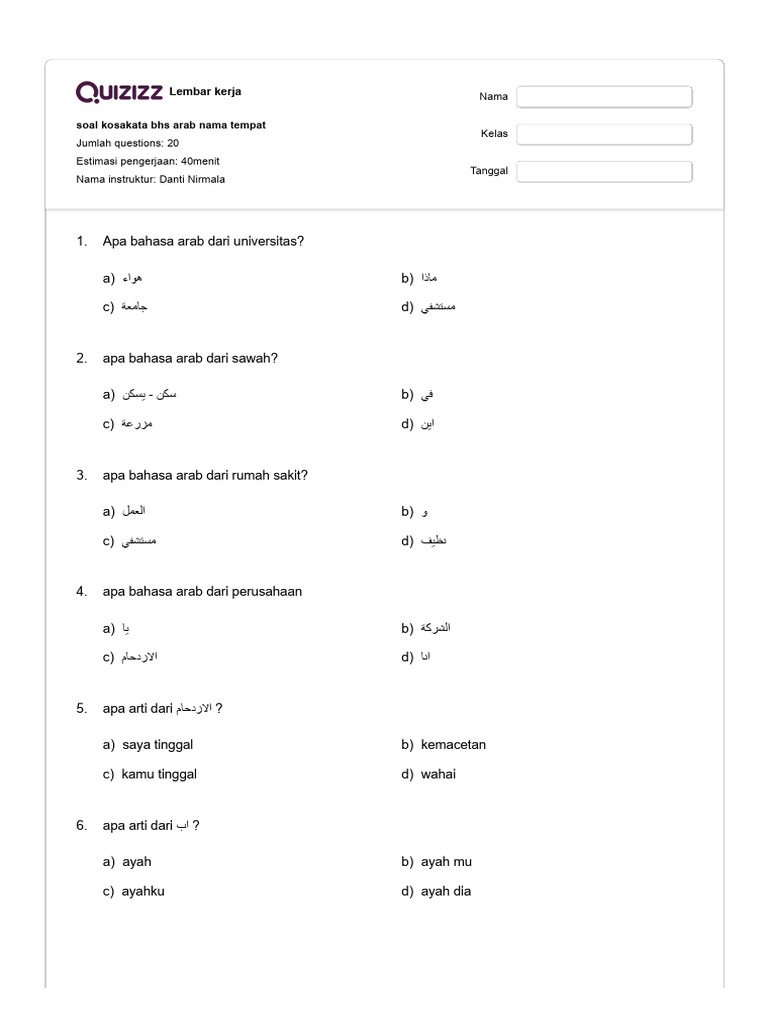 Soal Kosakata Bhs Arab Nama Tempat | PDF
