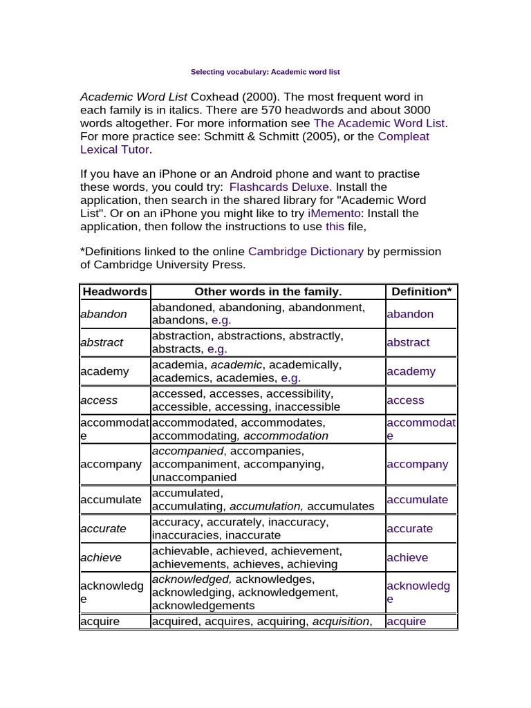 Academic Word List Vocabulary Guide | PDF | Hypothesis