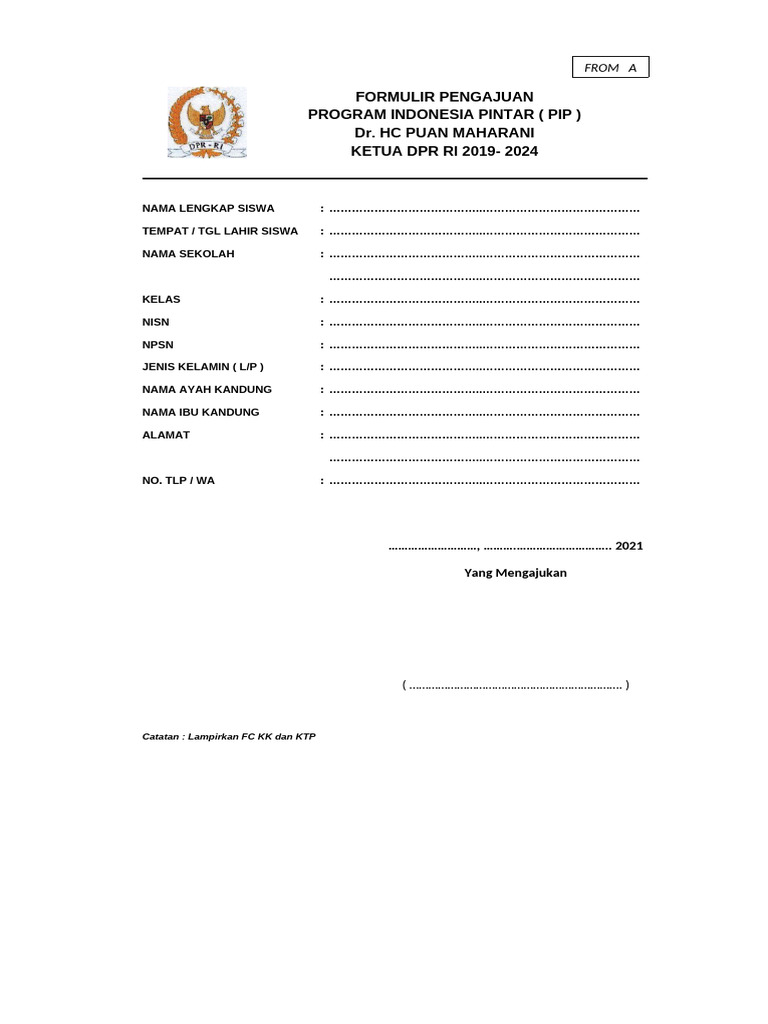 Formulir Pengajuan Pip | PDF