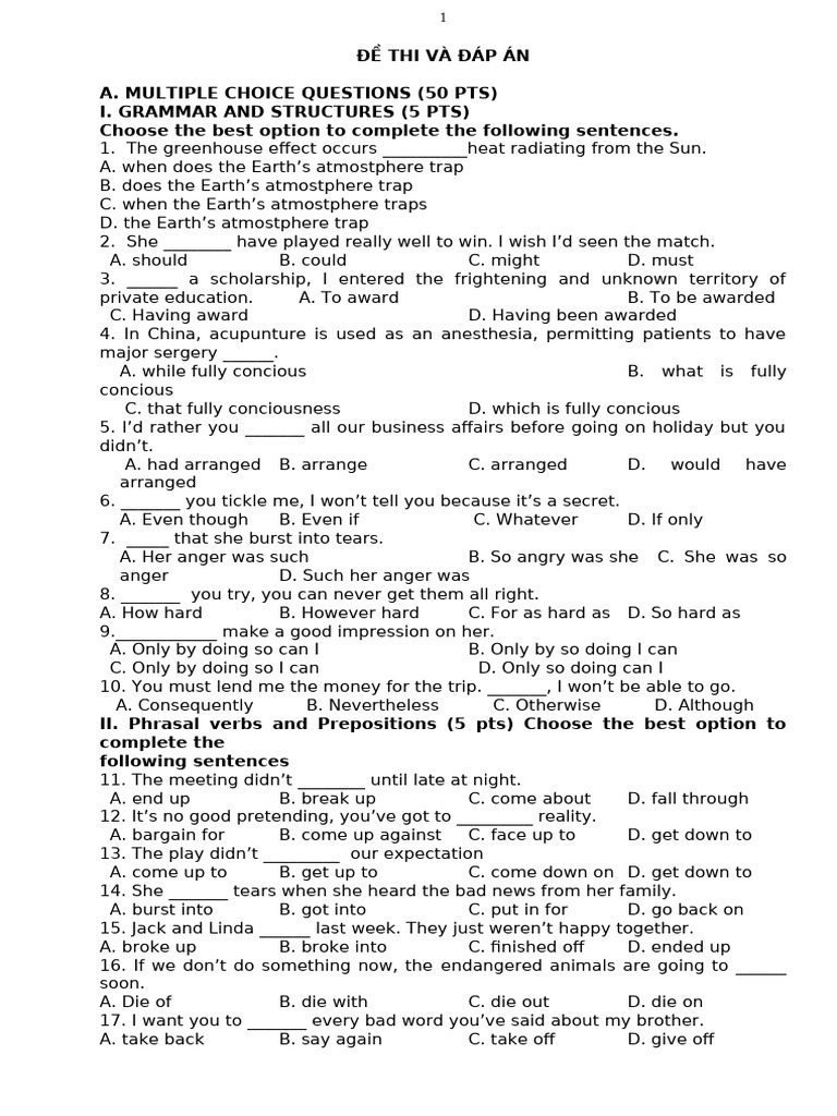 Grammar and Vocabulary Exam Practice | PDF | Supernatural | Deities
