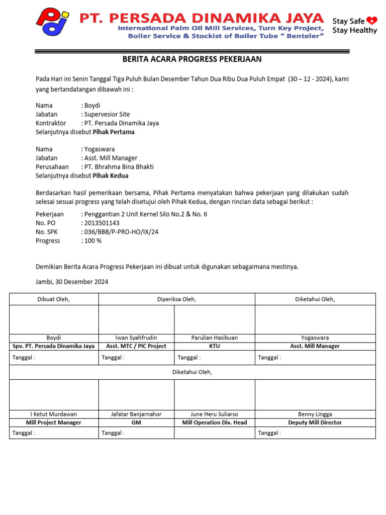 Berita Acara Progress Pekerjaan Proyek | PDF