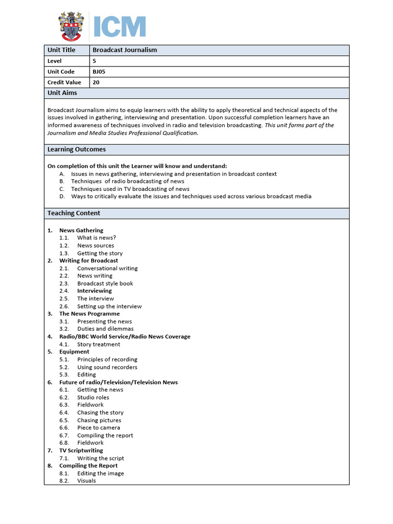 Broadcast Journalism Techniques Overview | PDF | Broadcasting | News