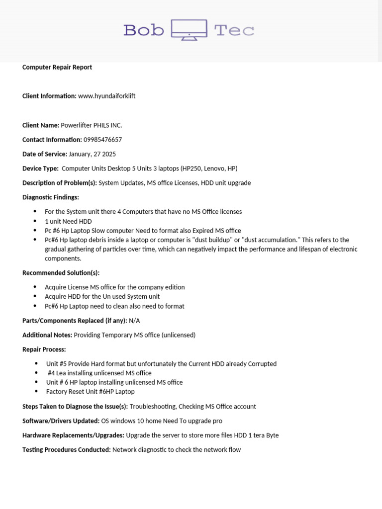 Computer Repair Report - POWERLIFTER | PDF | Laptop | Hard Disk Drive
