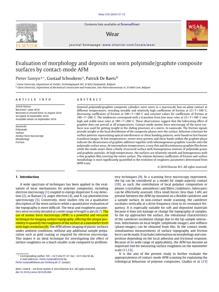 Evaluation of Morphology and Deposits On Worn Polyimide Graphite ...