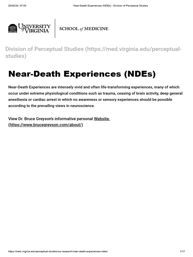 Near-Death Experiences (NDEs) - Division of Perceptual Studies | PDF | Experience | Neuroscience
