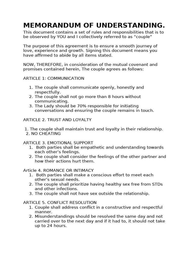 Couple's Memorandum of Understanding | PDF